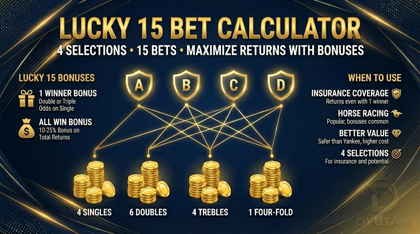 Lucky 15 Bet Calculator - 4 Selections, 15 Bets | Dyutam
